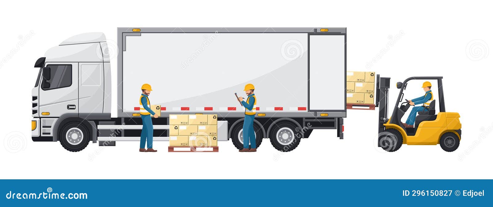 Workers Loading a Container Truck with a Forklift with a Pallet of ...