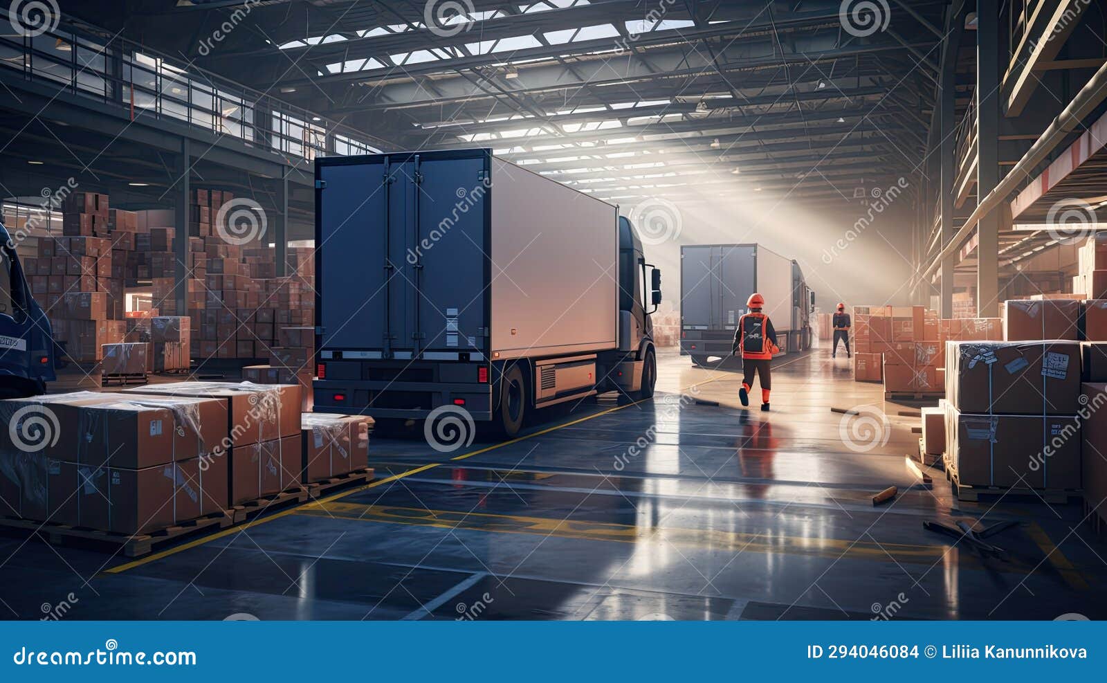 Workers Loading a Delivery Truck with Neatly Stacked Cardboard Boxes ...
