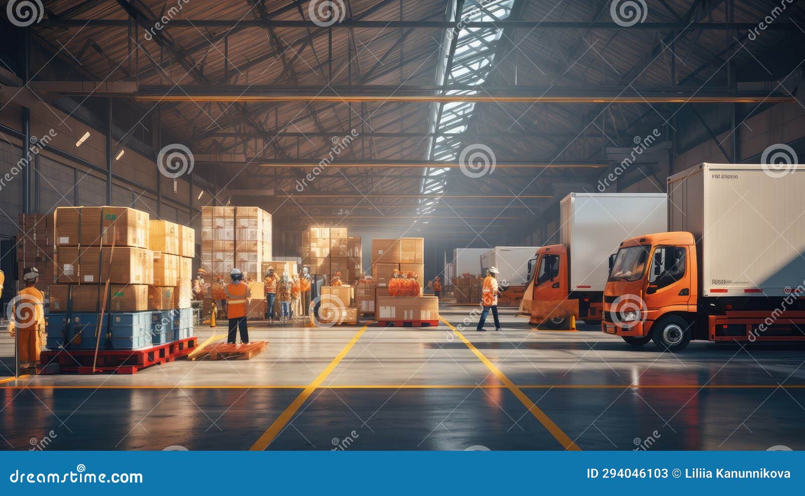Workers Loading a Delivery Truck with Neatly Stacked Cardboard Boxes ...