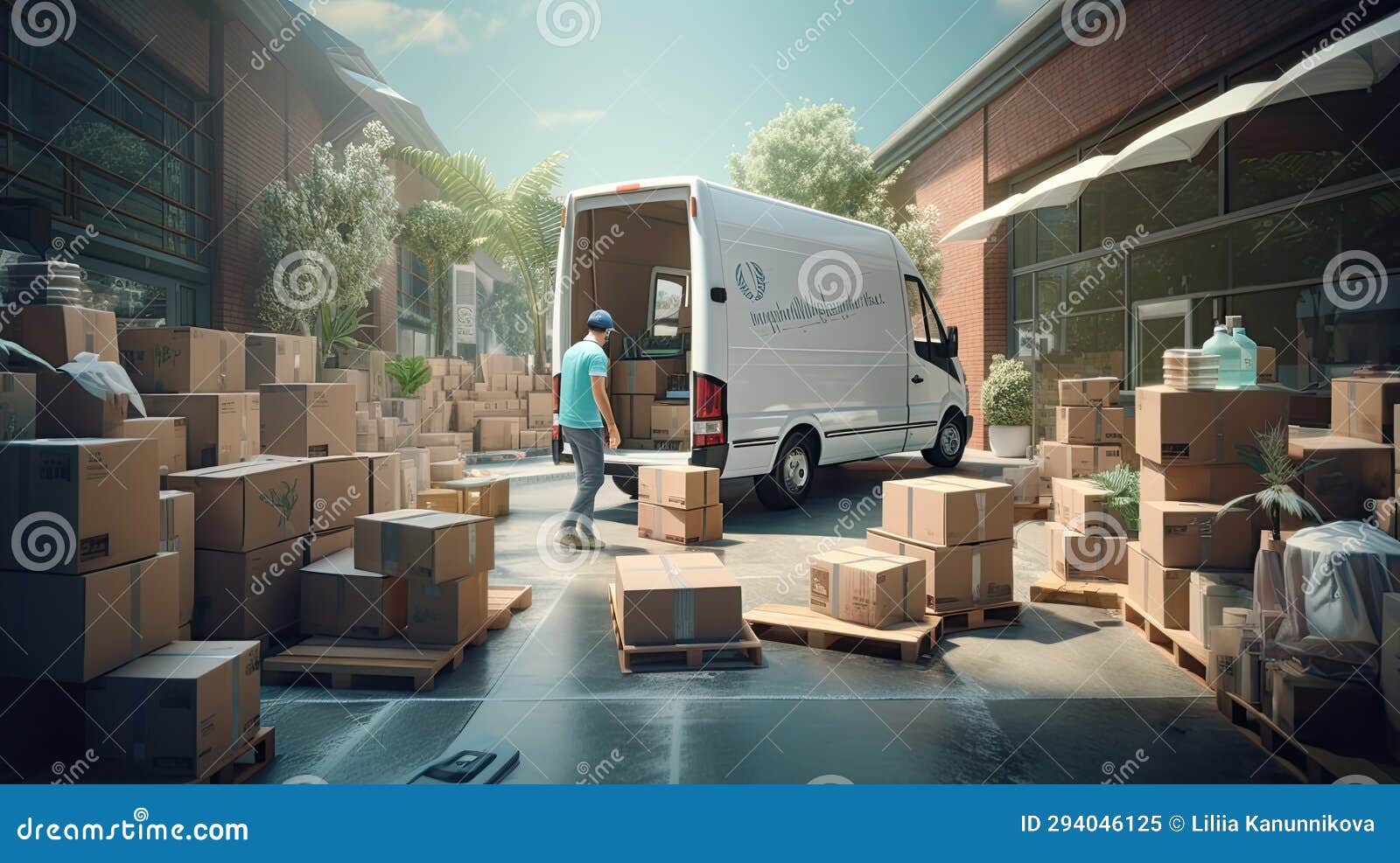 Workers Loading a Delivery Truck with Neatly Stacked Cardboard Boxes ...