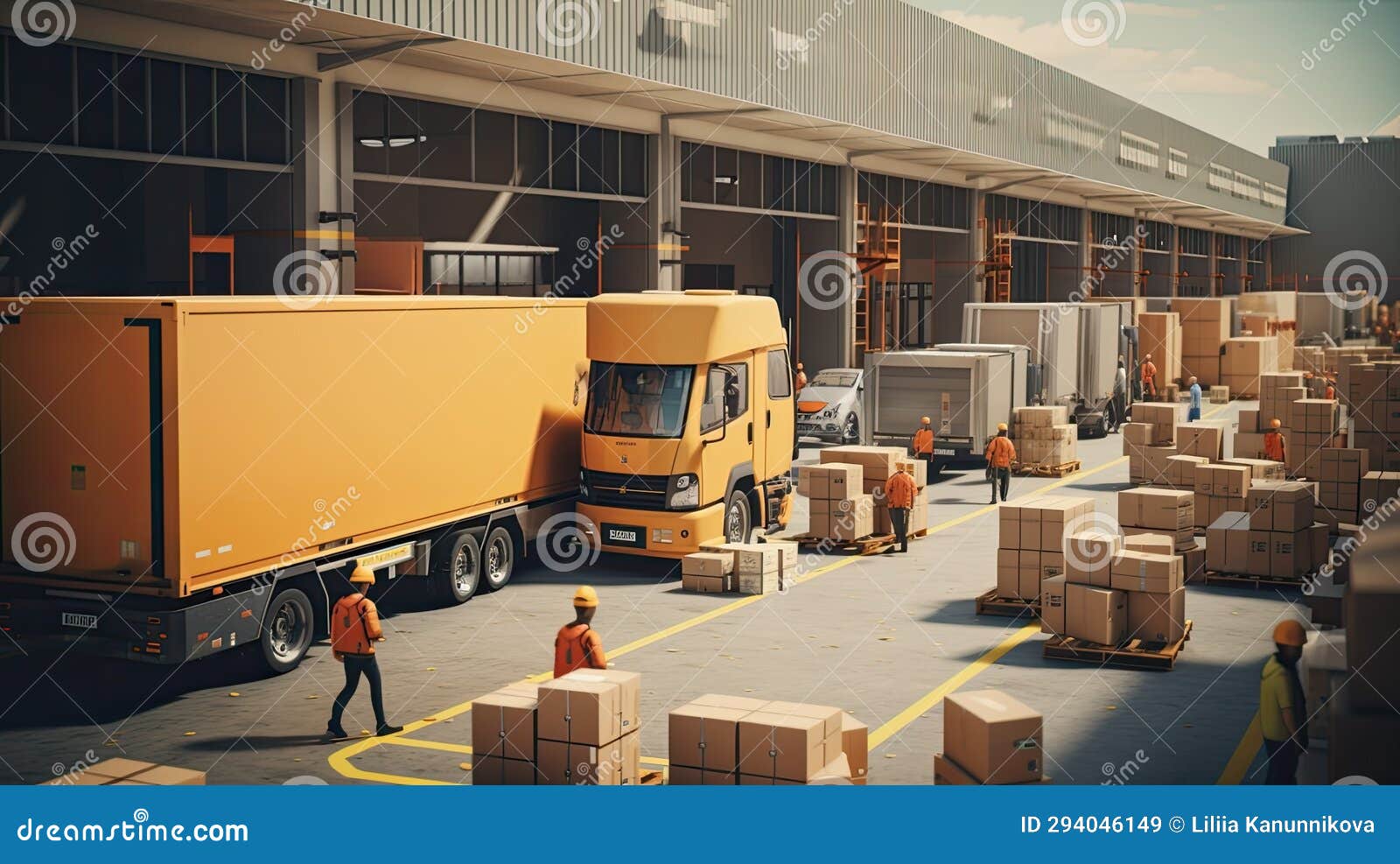 Workers Loading a Delivery Truck with Neatly Stacked Cardboard Boxes ...