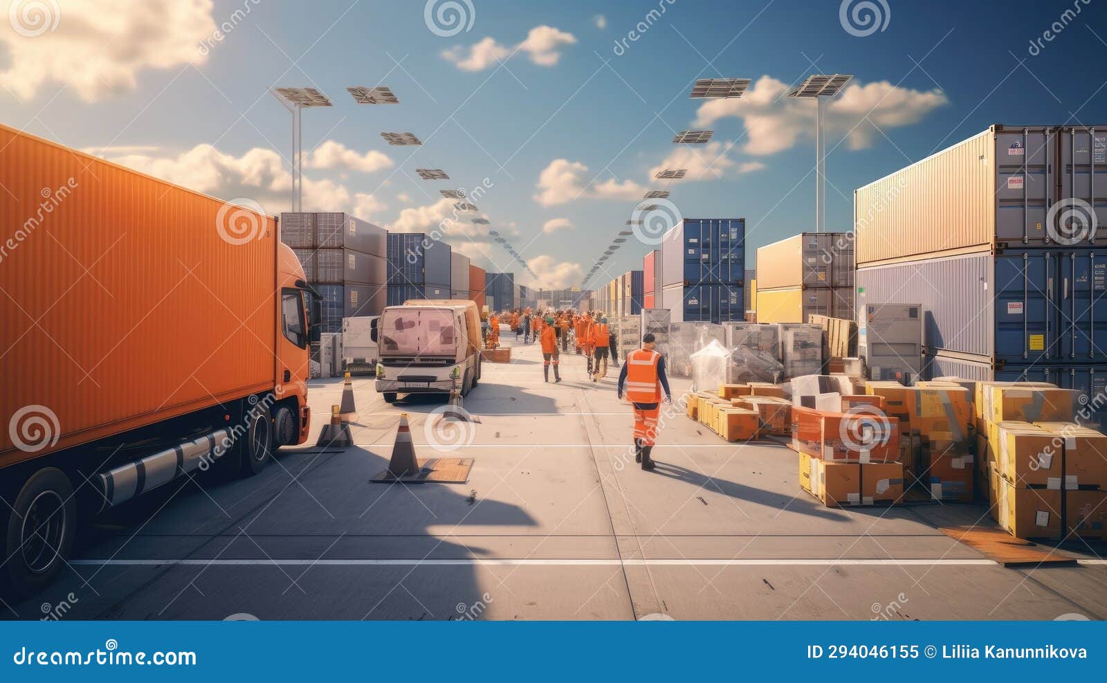 Workers Loading a Delivery Truck with Neatly Stacked Cardboard Boxes ...