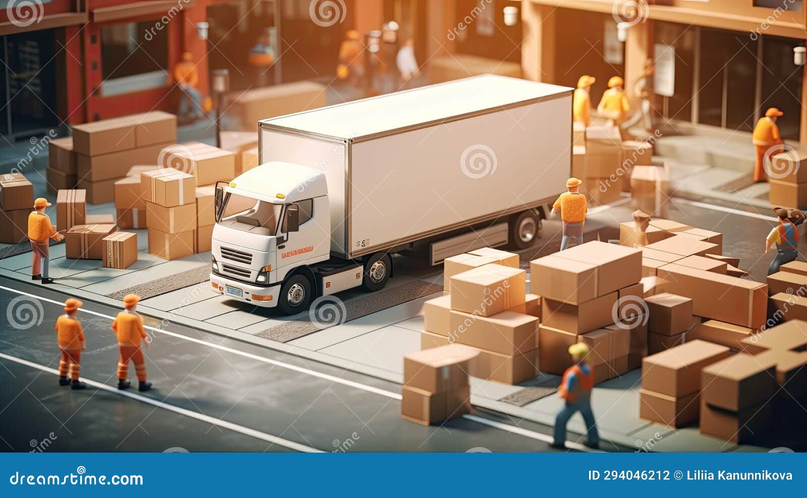 Workers Loading a Delivery Truck with Neatly Stacked Cardboard Boxes ...