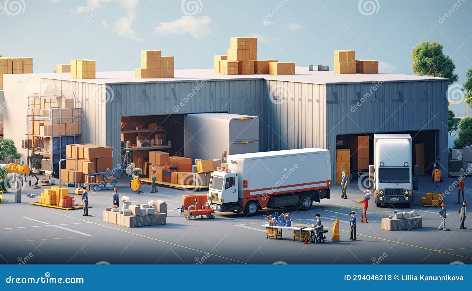 Workers Loading a Delivery Truck with Neatly Stacked Cardboard Boxes ...