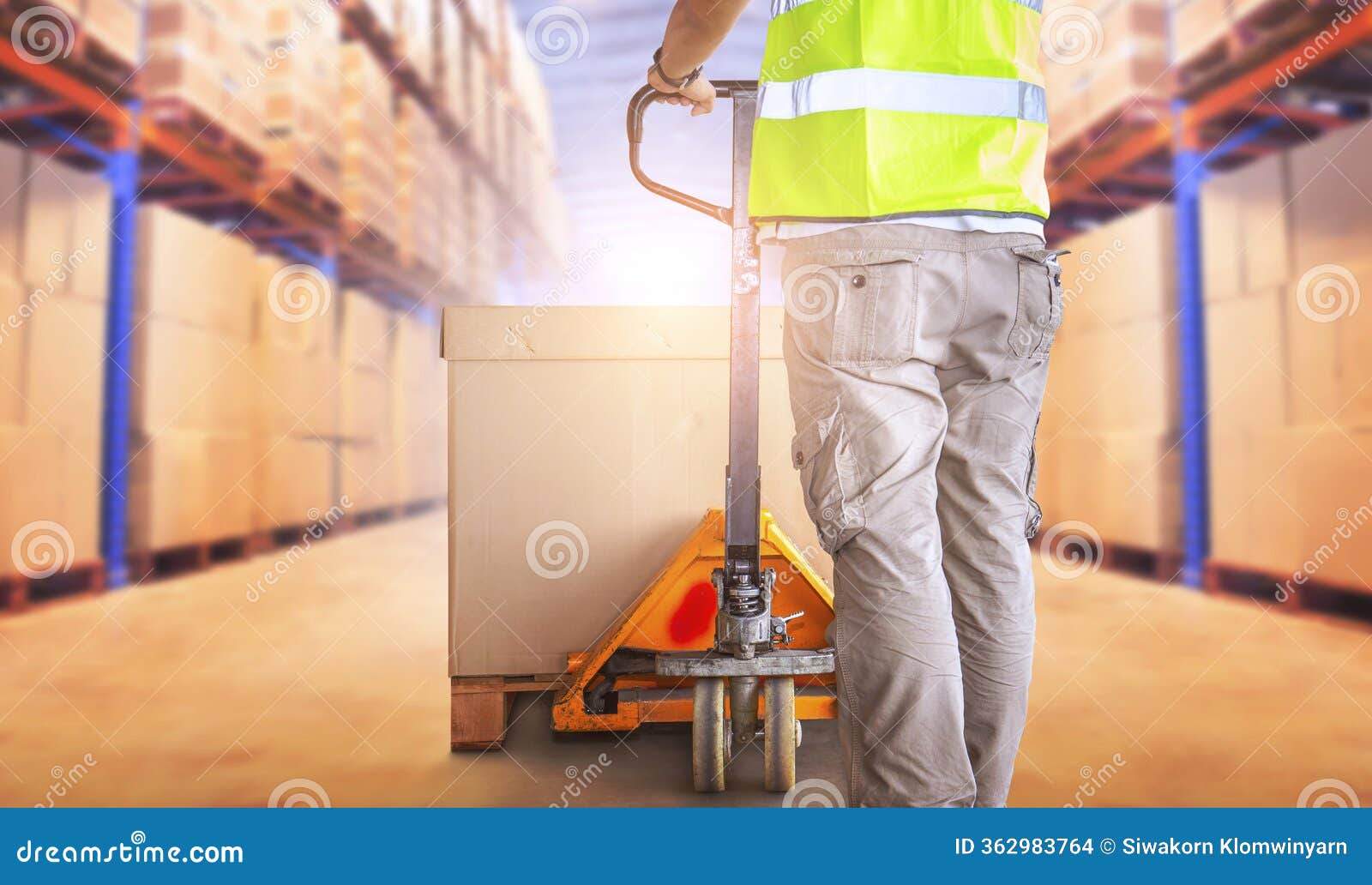 Workers Loading a Package Boxes Pallets in Warehouse. Forklift Pallet ...