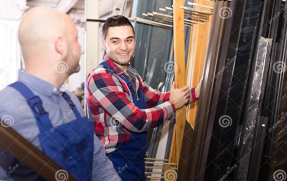 Workers Looking through Pvc Profiles Stock Image - Image of choosing ...