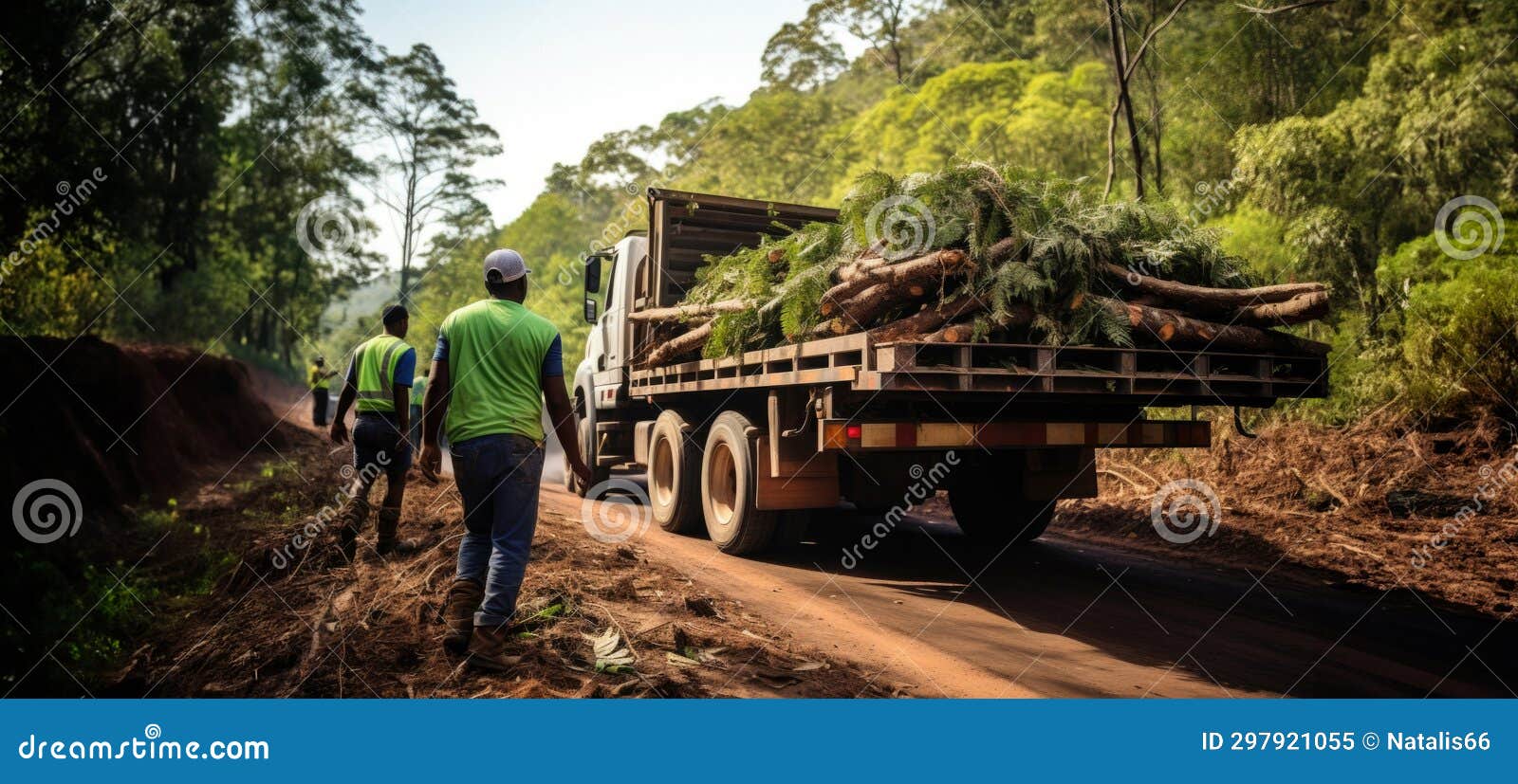Workers and Machines in Process of Transporting Cut Timber from ...