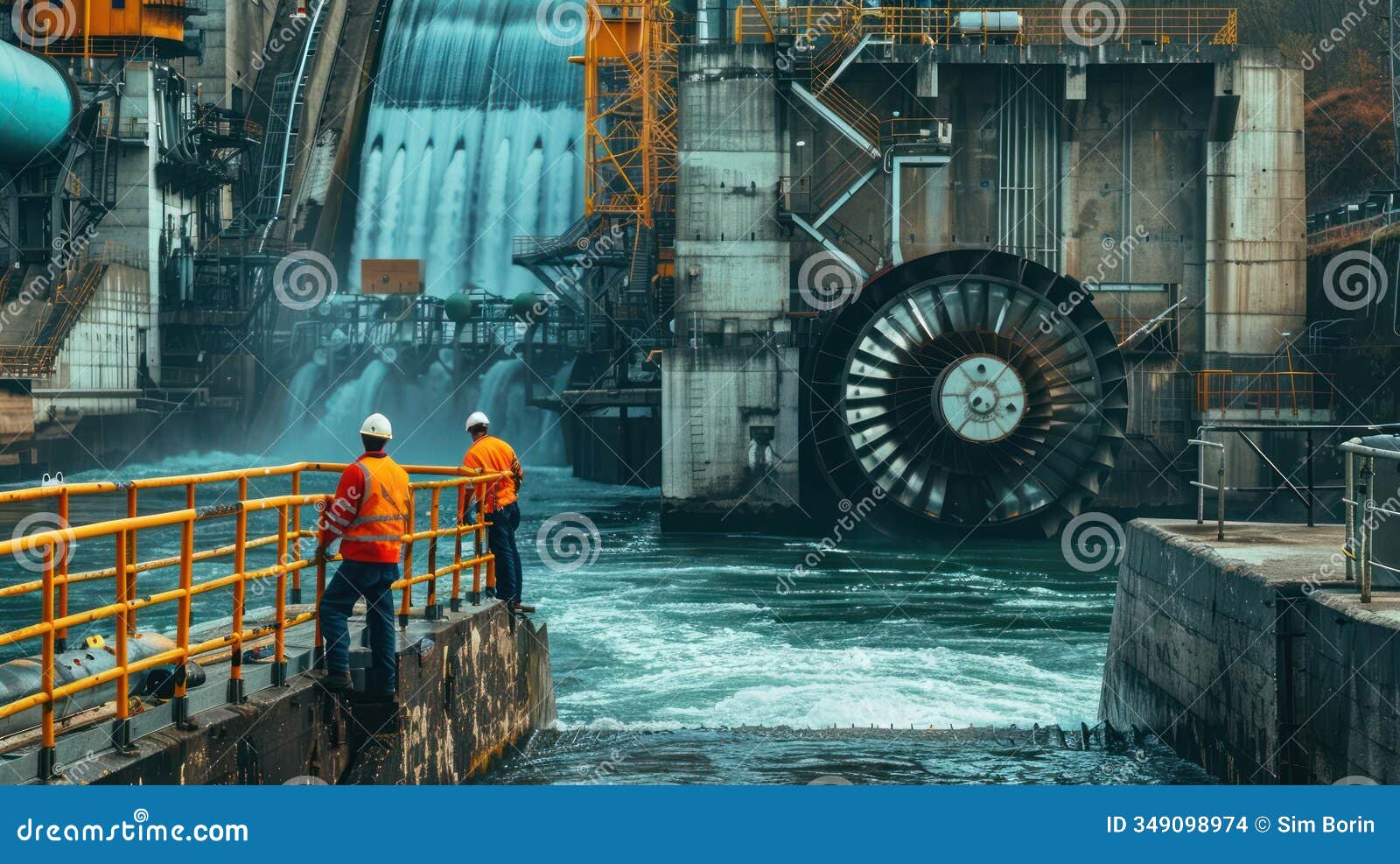 Workers Maintaining Equipment at a Hydroelectric Power Stock ...