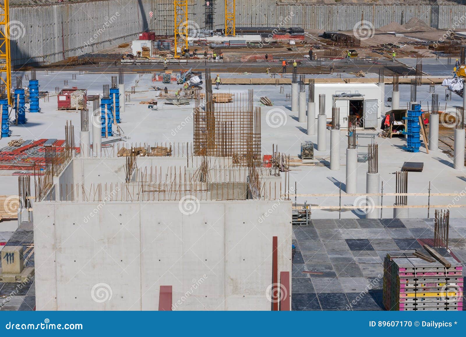 Workers Make Reinforcement for Concrete Foundation Stock Photo - Image ...