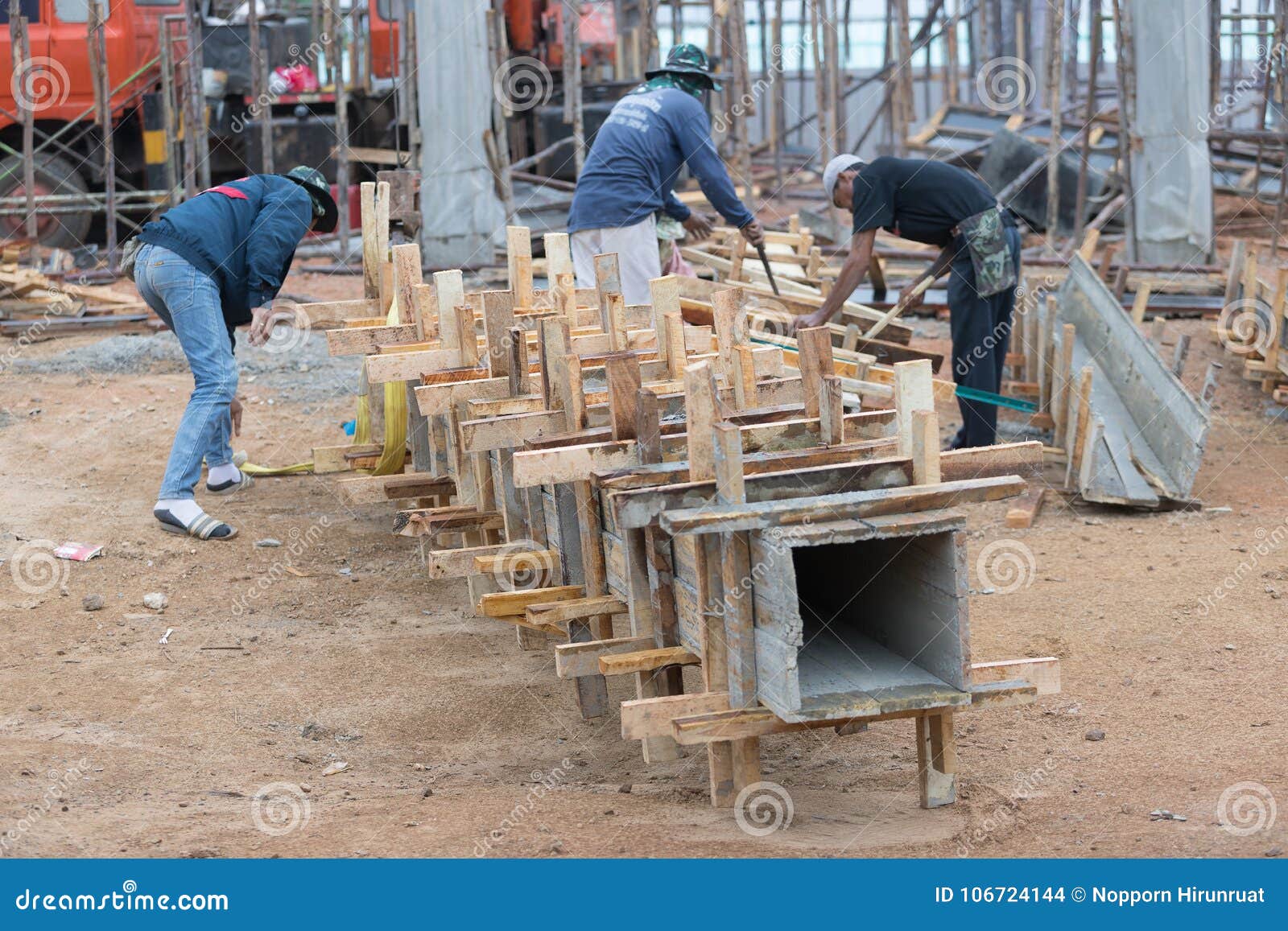 Workers Makes Column Box and Keep by Crane for Built Column Editorial ...