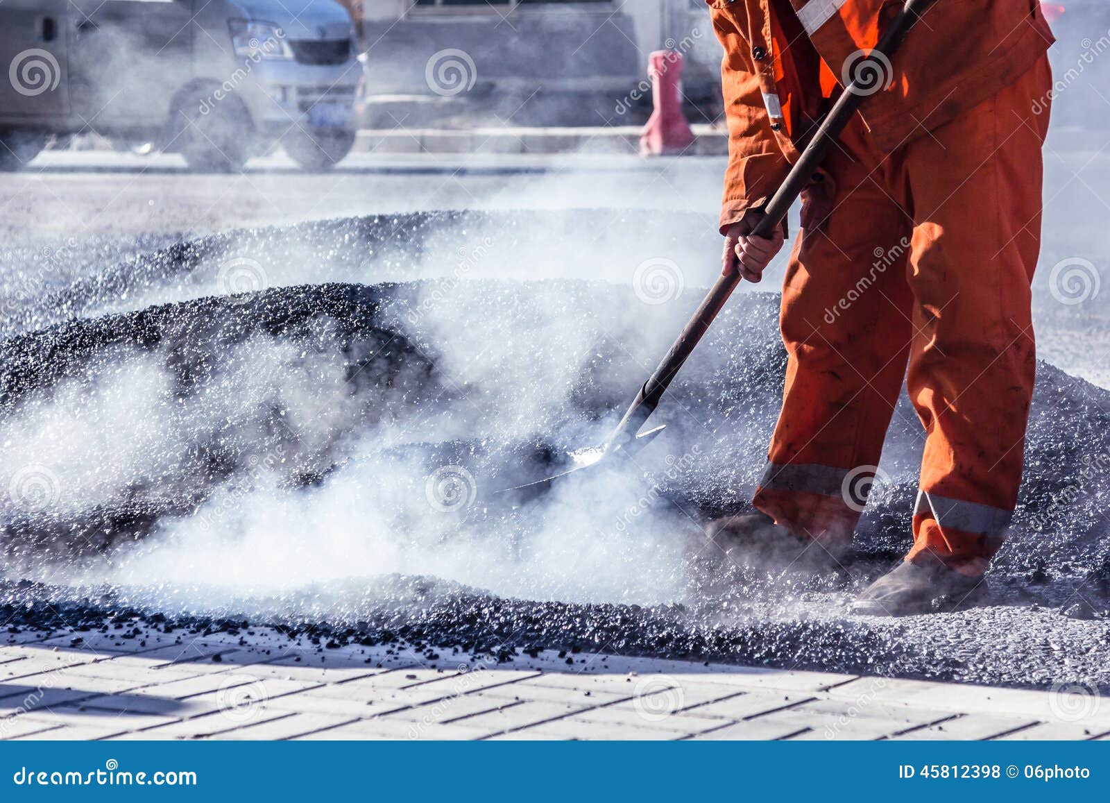 Workers Making Asphalt with Shovels Stock Photo - Image of interstate ...