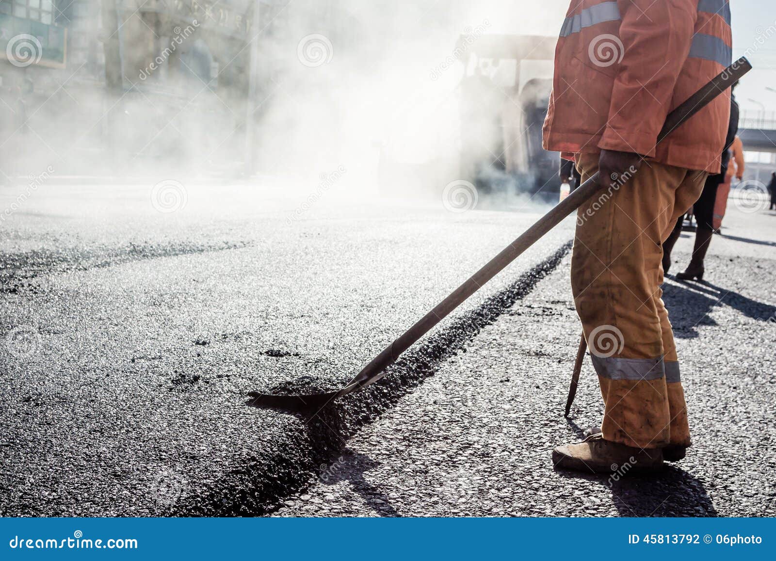 Workers Making Asphalt with Shovels at Road Stock Photo - Image of ...