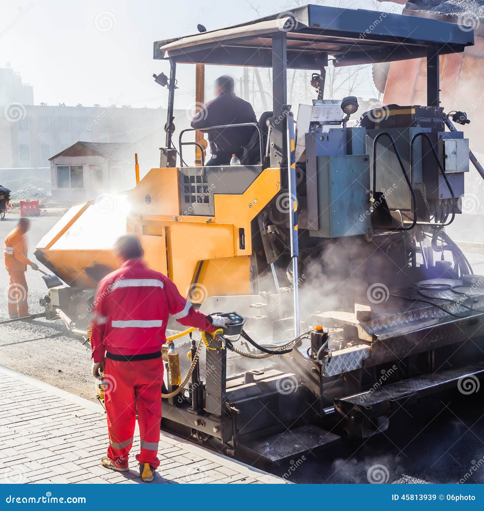 Workers Making Asphalt with Shovels at Road Stock Image - Image of ...