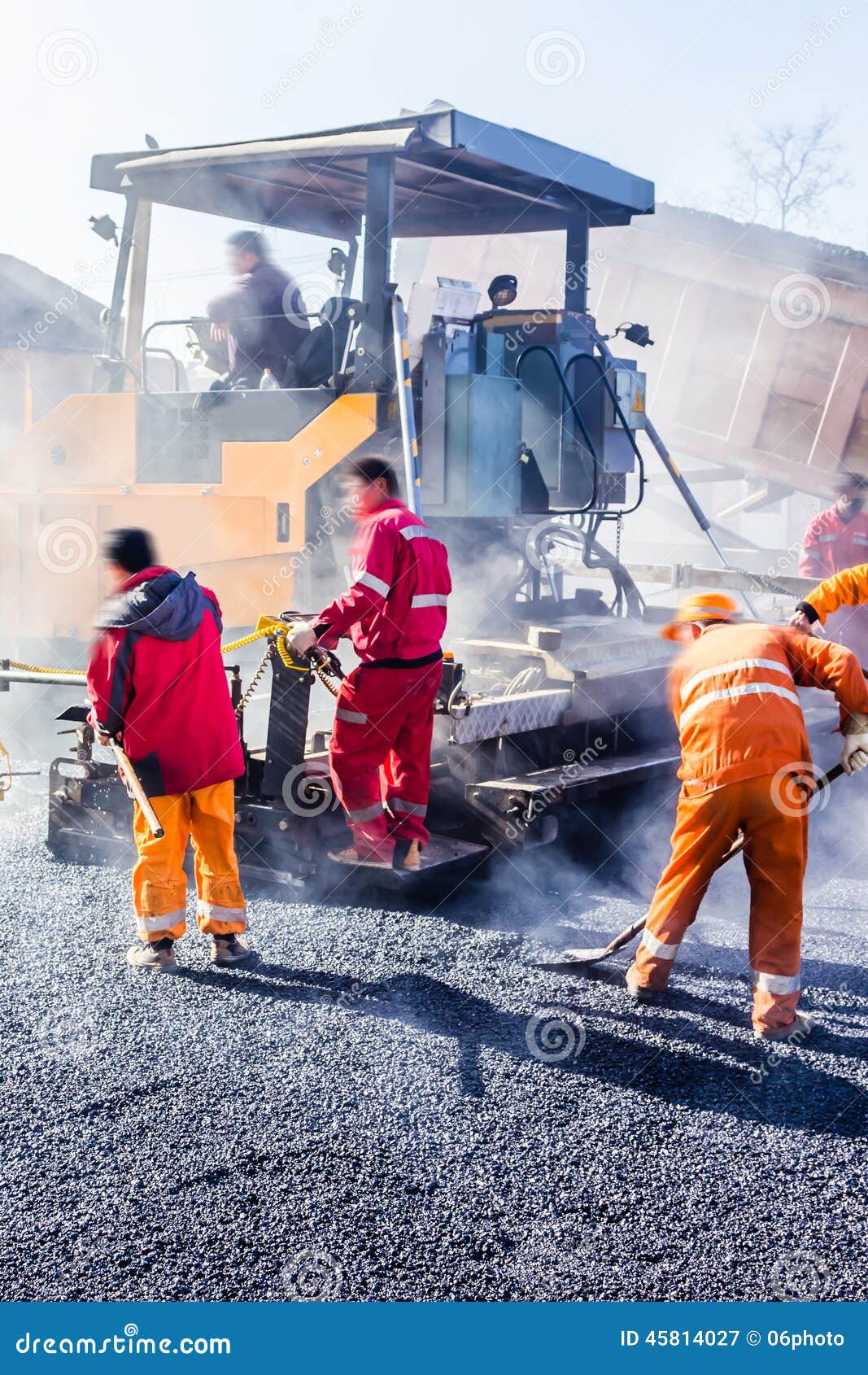 Workers Making Asphalt with Shovels at Road Stock Image - Image of ...