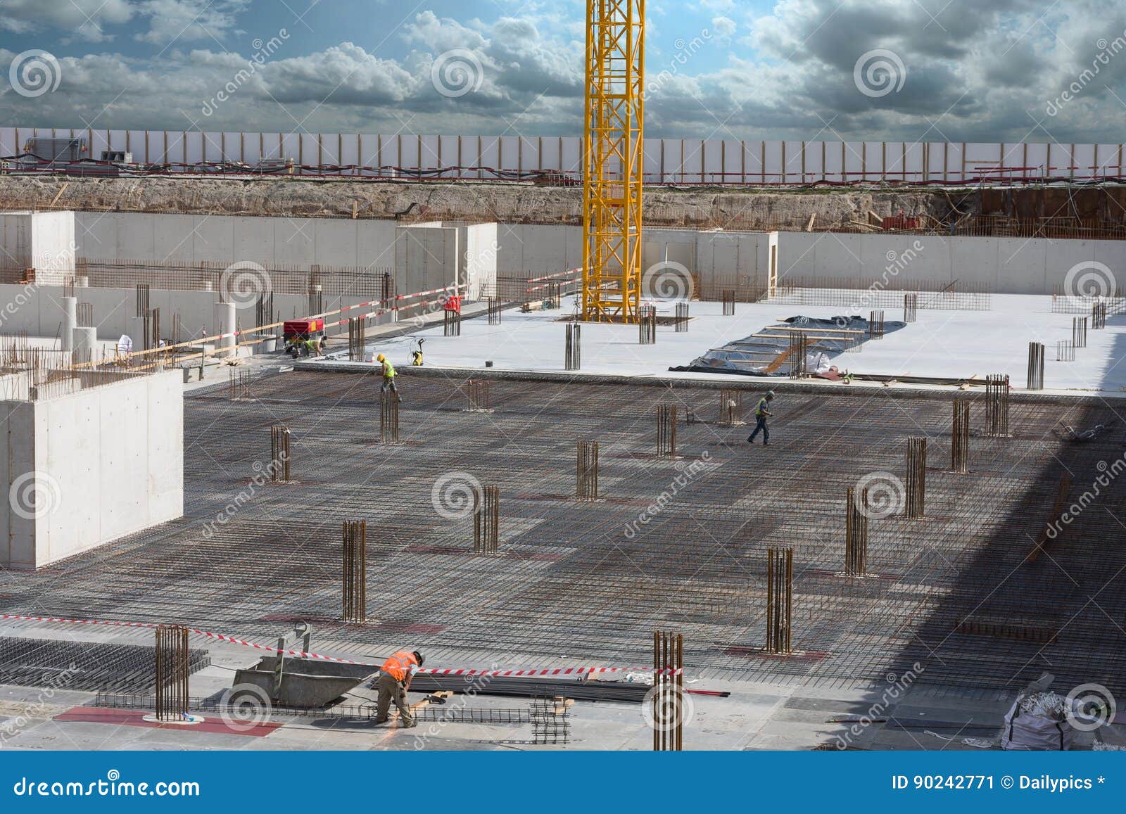 Workers Making Framework for Concrete Floor Stock Image - Image of ...