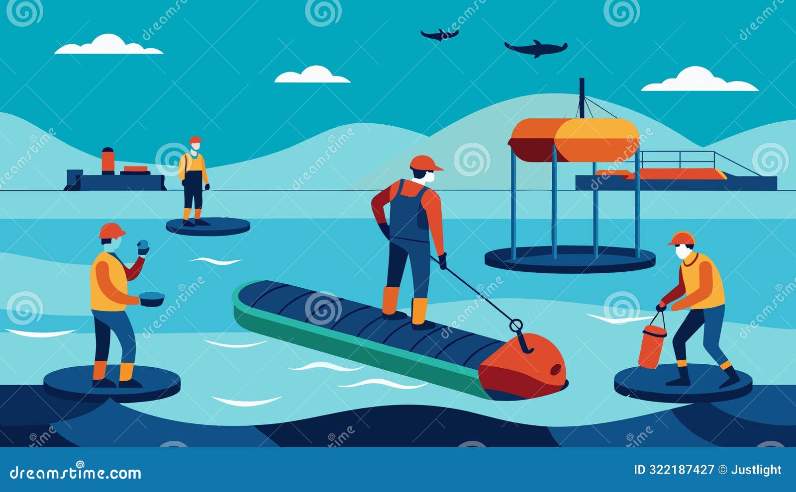 Workers Maneuvering Inflatable Structures for the Construction of an ...