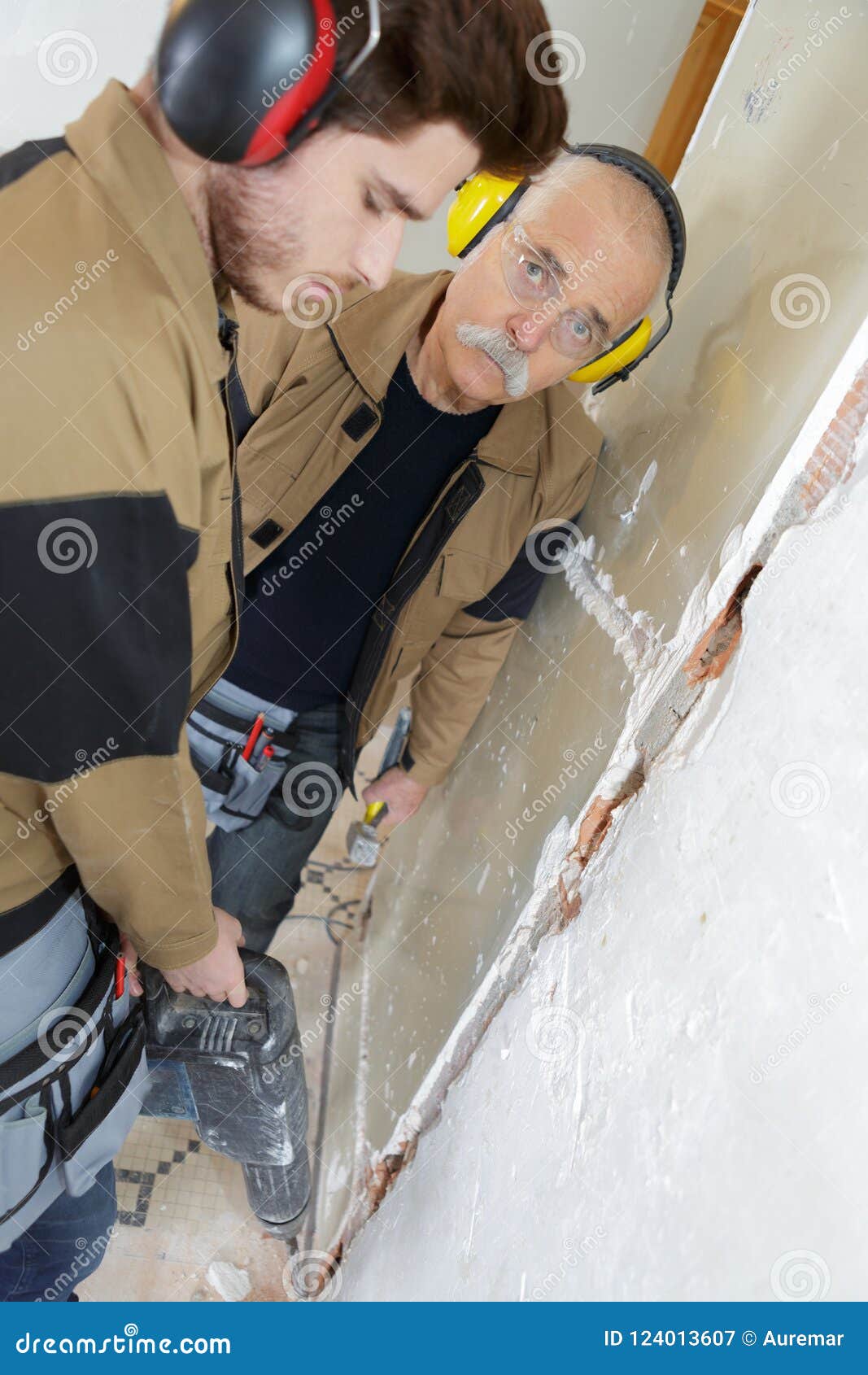 Workers Mason Drilling Cement Concrete Floor with Machine Stock Image ...