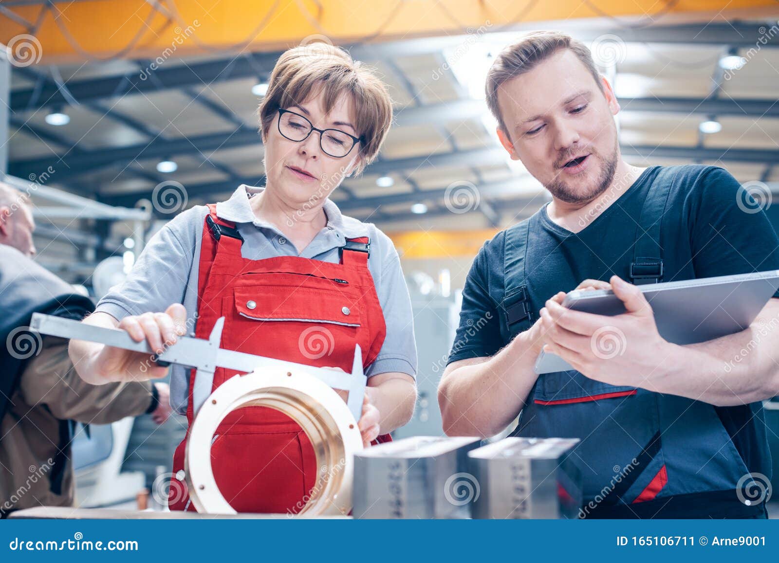 Workers Measuring a Metal Workpiece Stock Image - Image of gauge ...