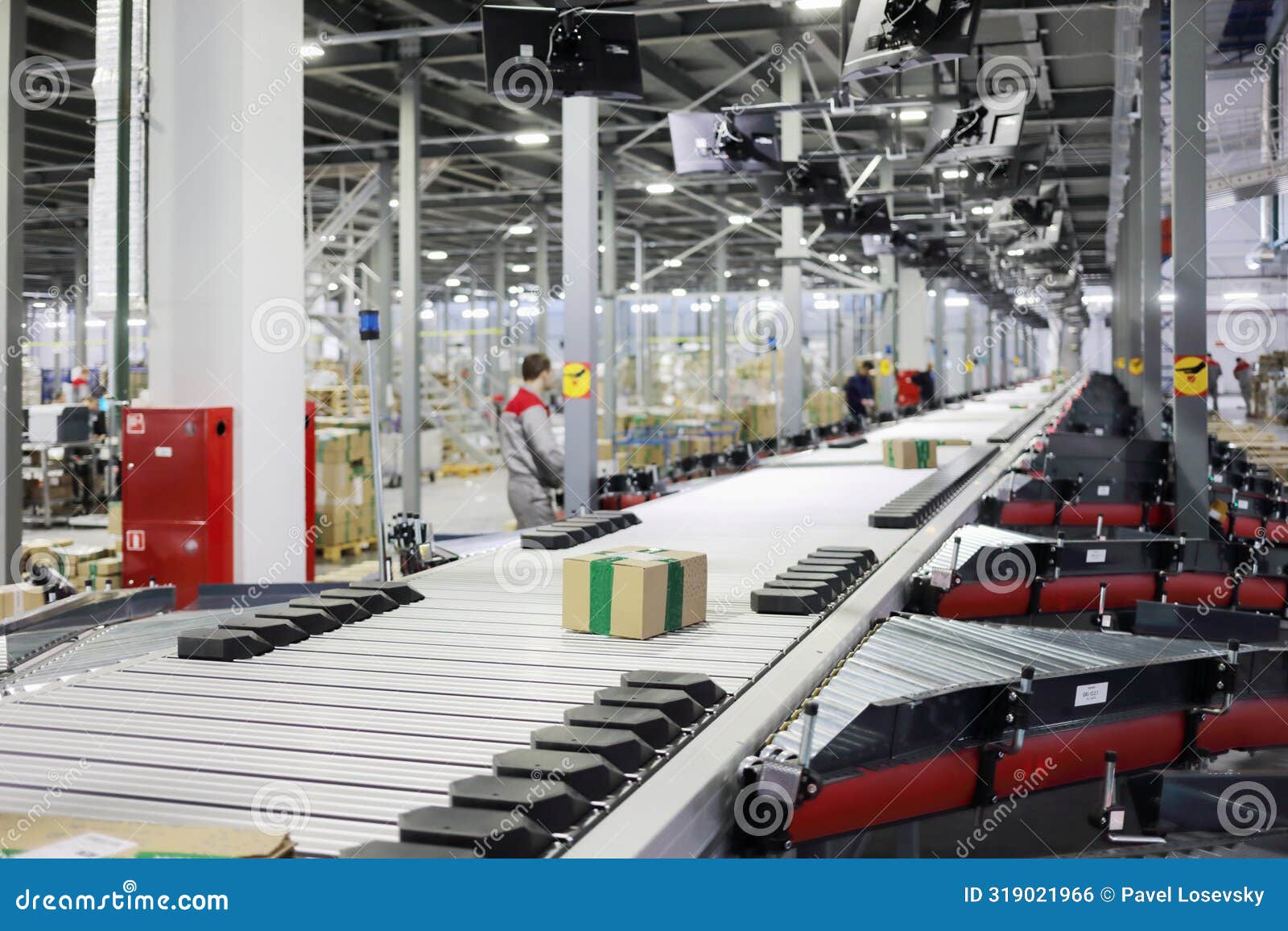 Workers in Modern Workshop with Conveyor, Numerous Stock Photo - Image ...