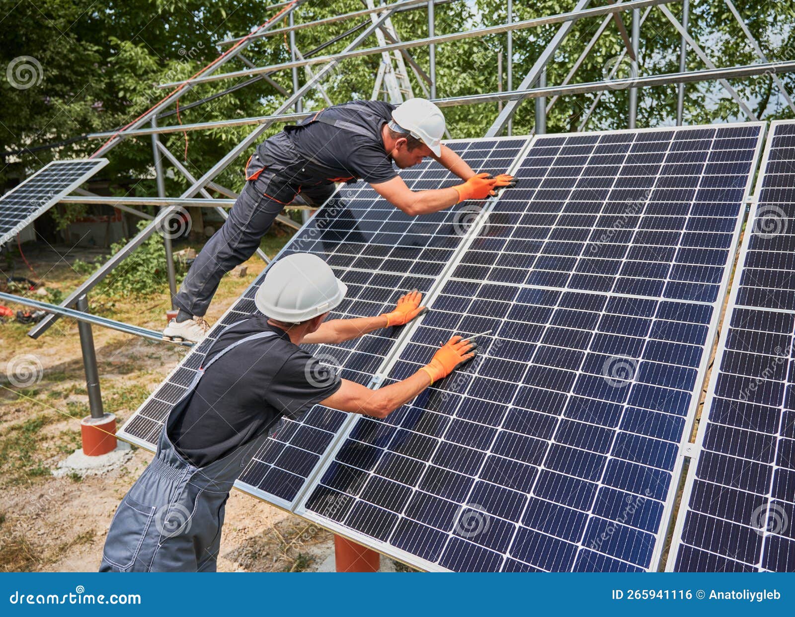 Workers Mounting Photovoltaic Solar Panel System Stock Photo - Image of ...