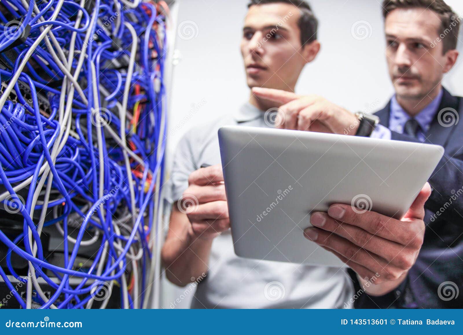 Workers in Network Server Room Stock Image - Image of connection ...