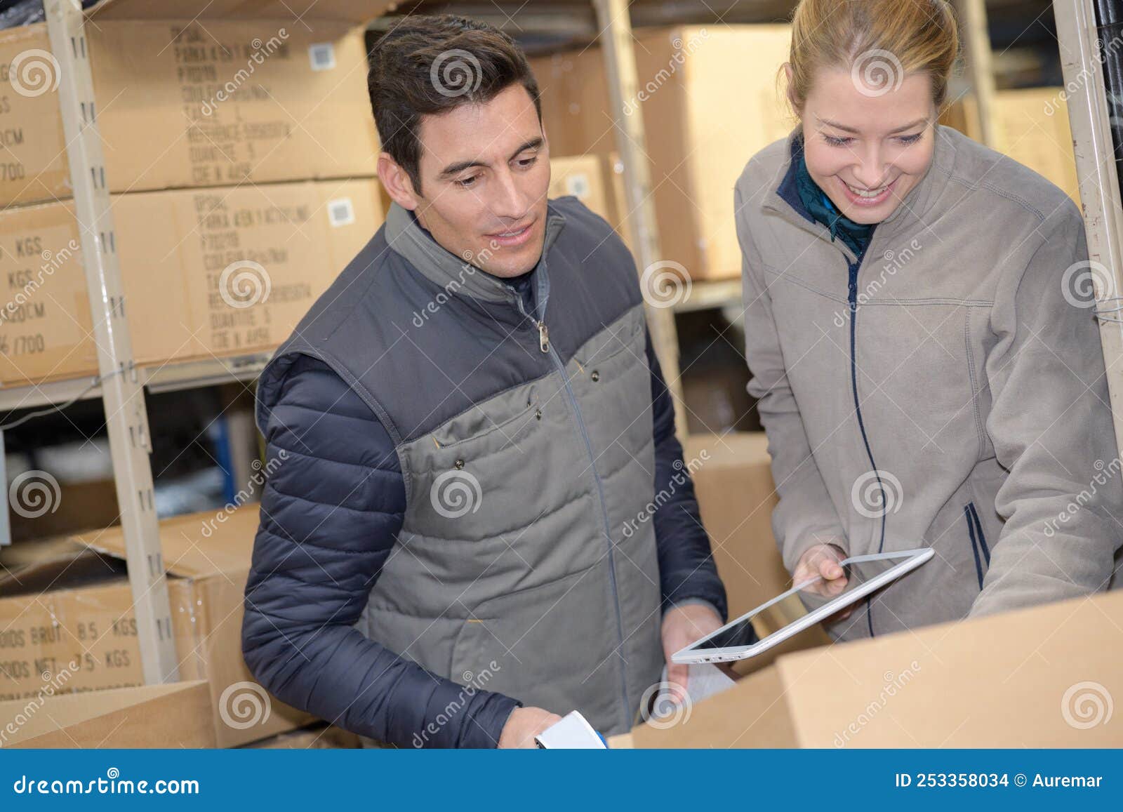 Workers Next To Box in Warehouse Stock Photo - Image of worker ...