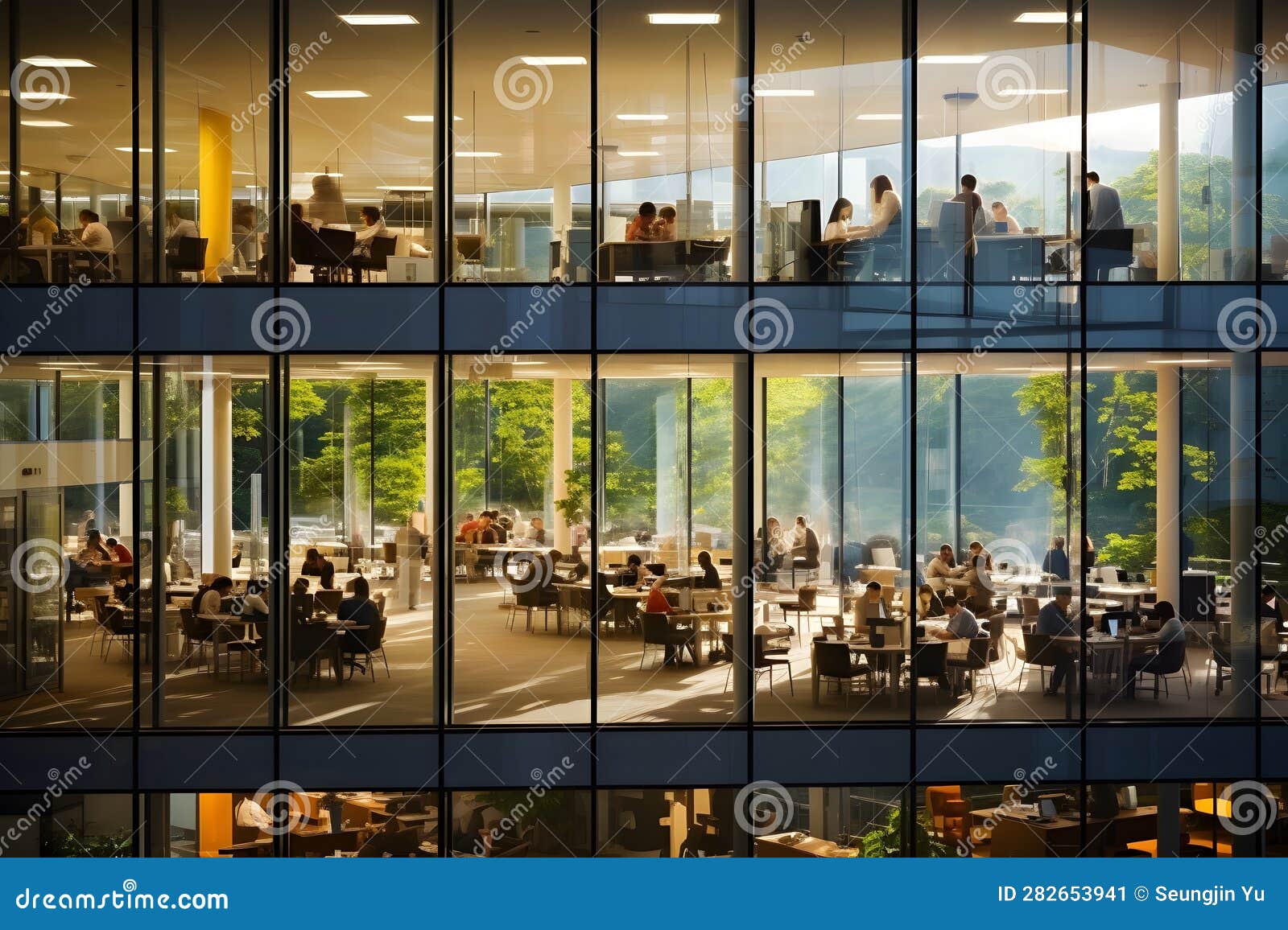 Workers in an Office Building Working in the Evening Stock Illustration ...