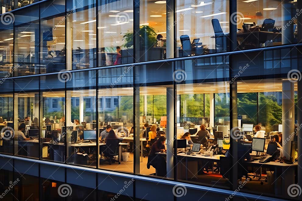 Workers in an Office Building Working in the Evening Stock Illustration ...