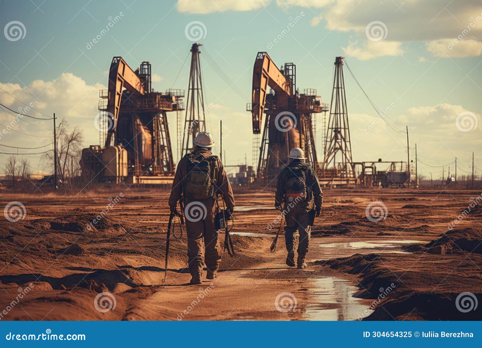 Workers in the oilfield. stock illustration. Illustration of ...