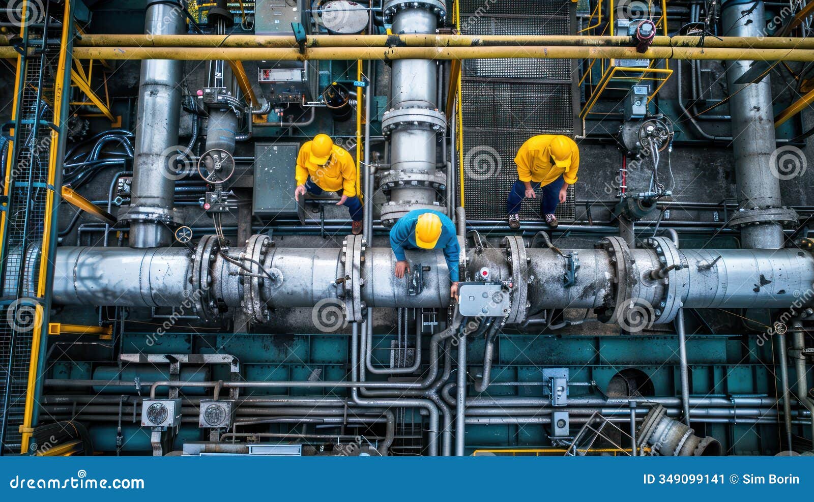 Workers Operating Machinery in a Gas Power Stock Illustration ...