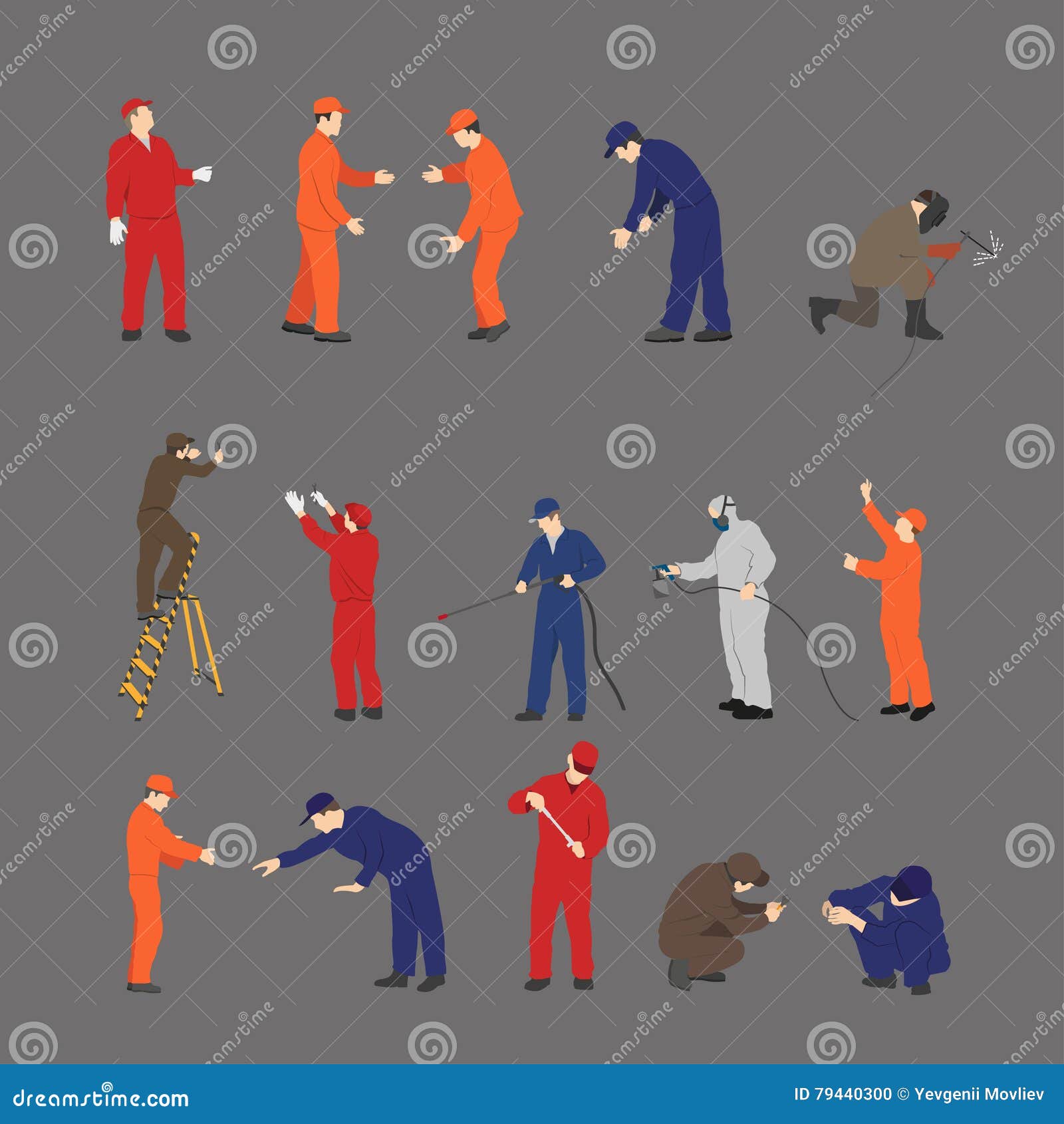 The Workers in Overalls in Different Poses. Repair and Maintenance ...
