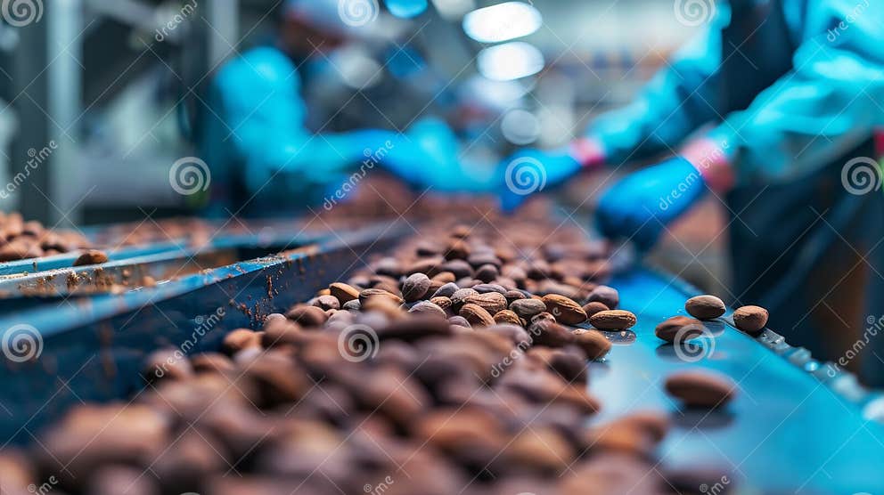 Workers Packaging Freshly Roasted Nuts on a Production Line in a Nut ...