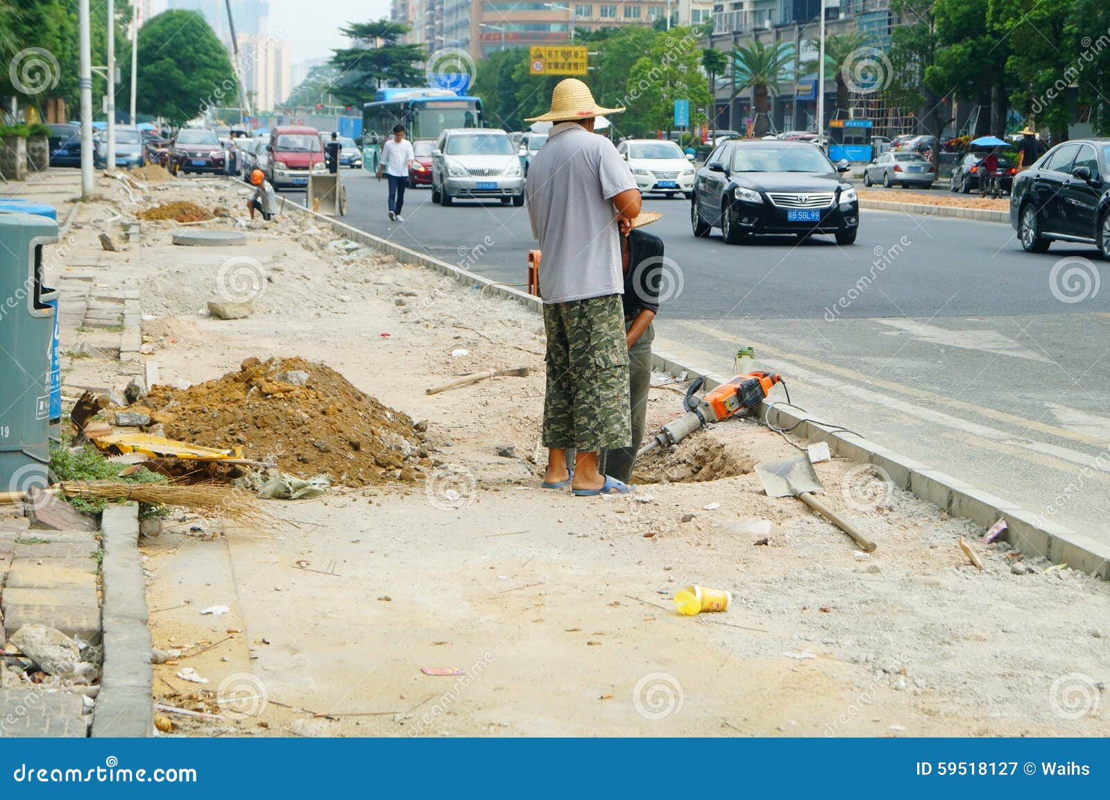 Workers in Pavement Construction Editorial Photography - Image of ...