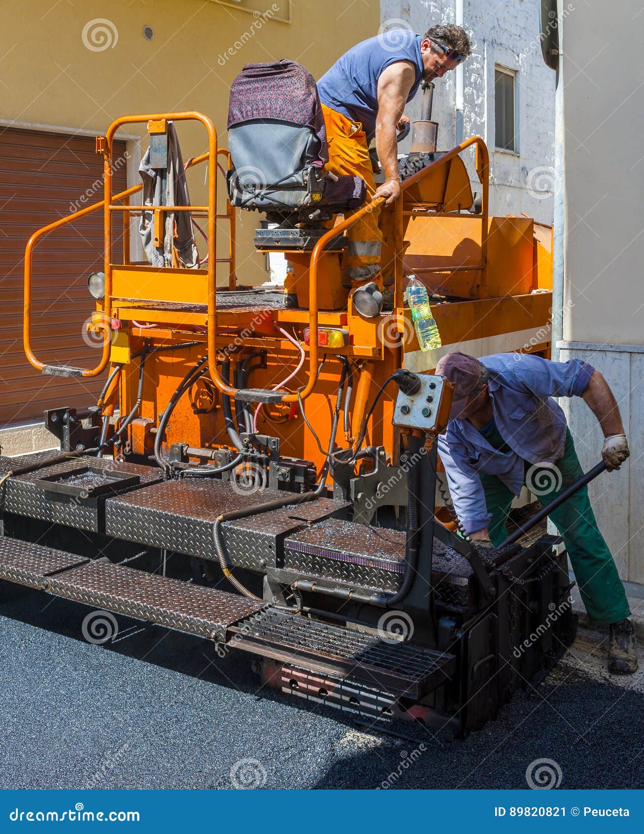 Workers on a Paver Machine Control the Drafting Stock Image - Image of ...