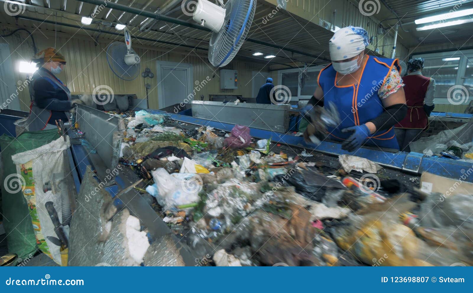 Workers Pick Garbage from Conveyor, Close Up. Stock Video - Video of ...