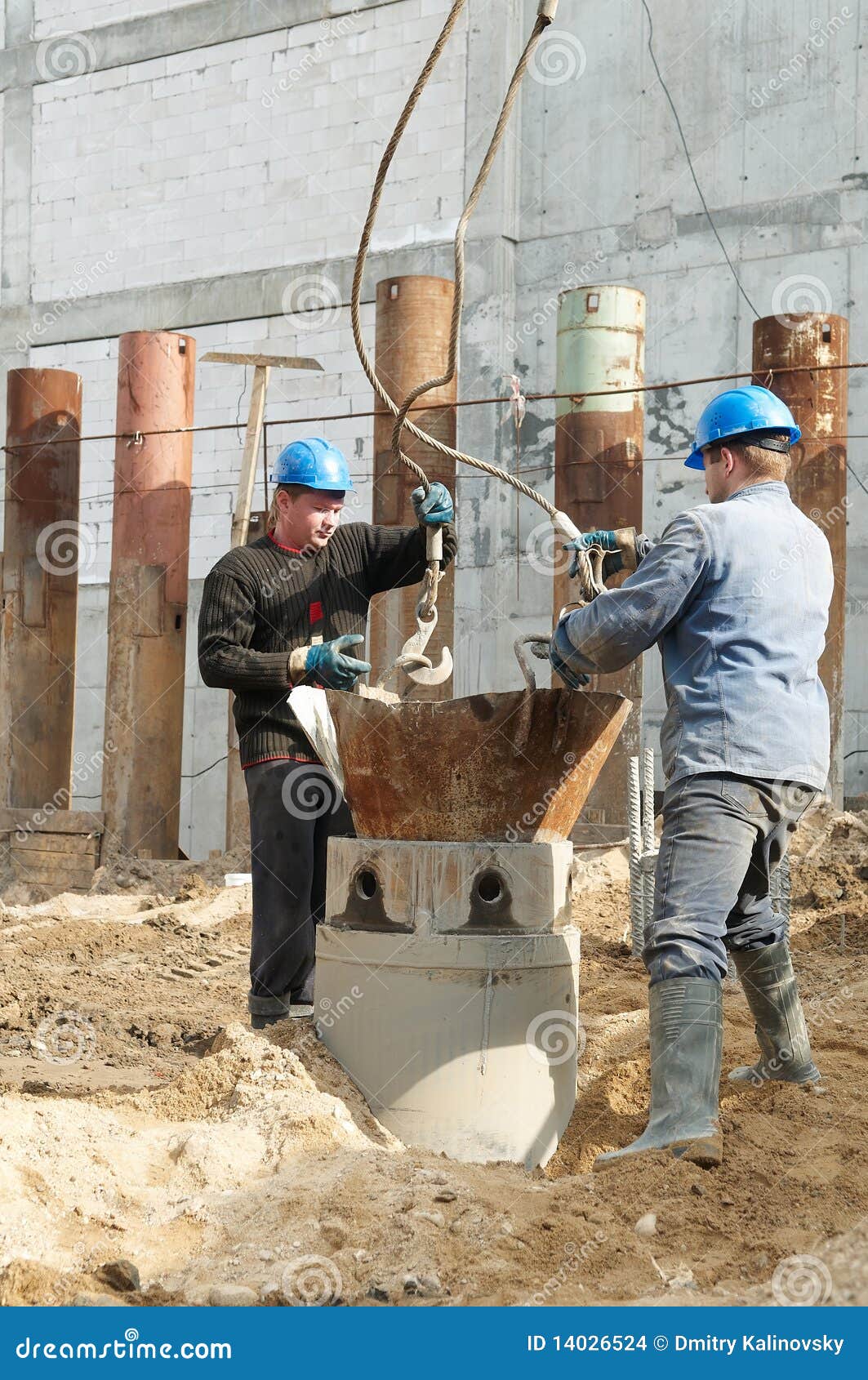 Workers at piling works stock photo. Image of action - 14026524