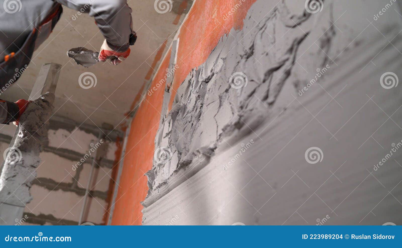 Workers are Plastered Walls. Hand Plasterer at Work. Application of the ...
