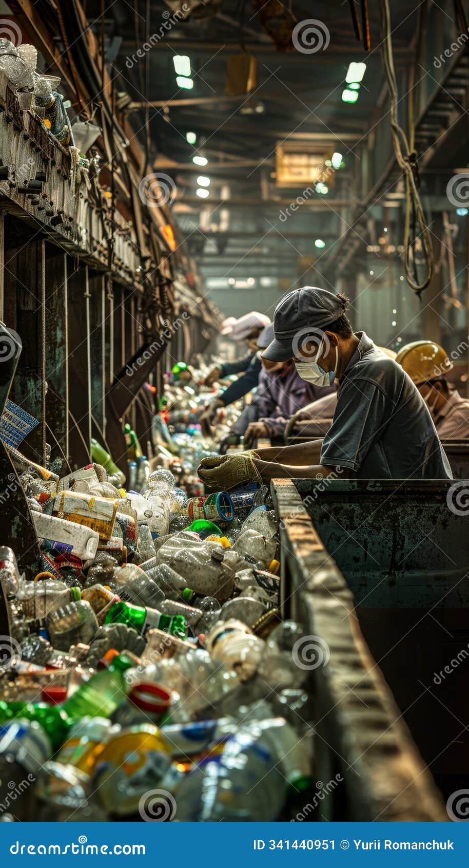 Workers in a Plastic Recycling Facility Sorting and Processing Items ...