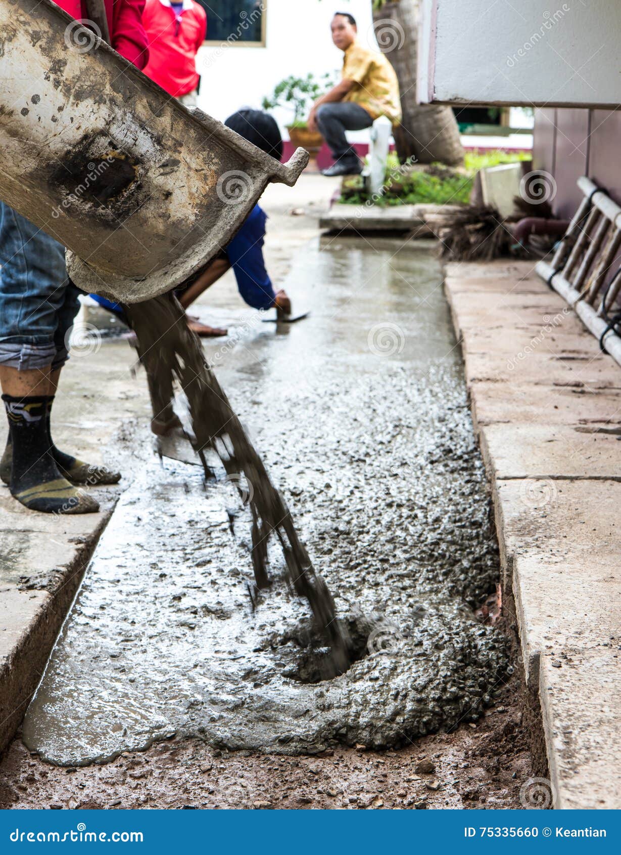 Workers Pour Concrete Control. Editorial Image - Image of metal ...