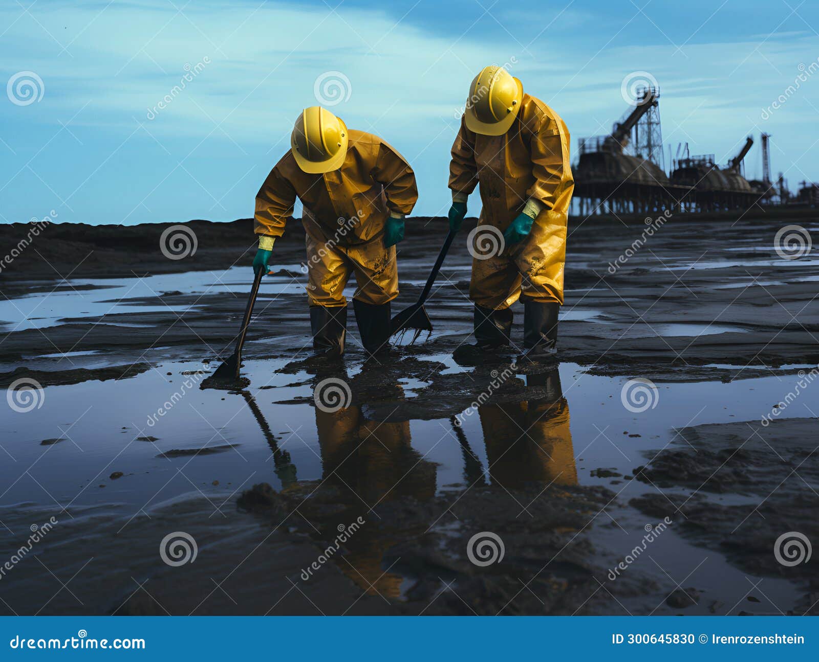 Workers in Protective Gear Cleaning Up Oil Spills Stock Illustration ...