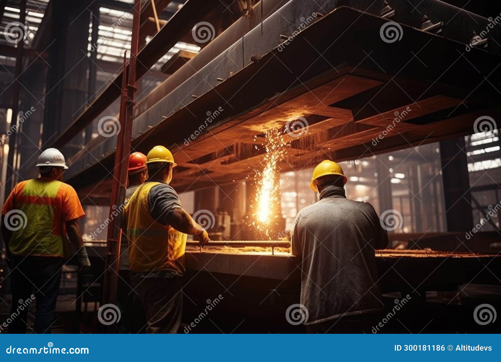 Workers in Protective Gear Inspecting a Steel Beam Stock Photo - Image ...