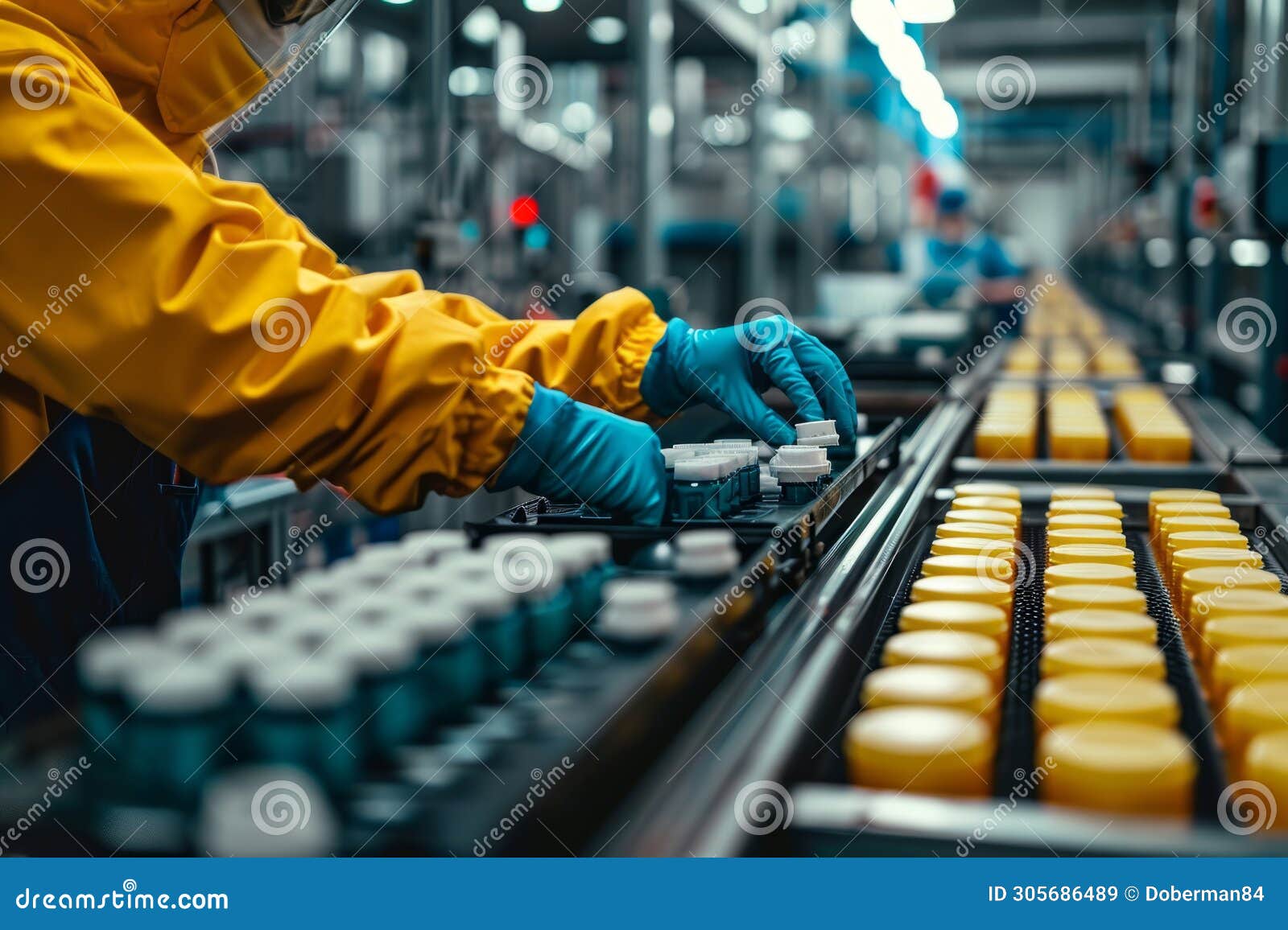 Workers in Protective Uniforms and Helmets Check and Sort Packages on ...