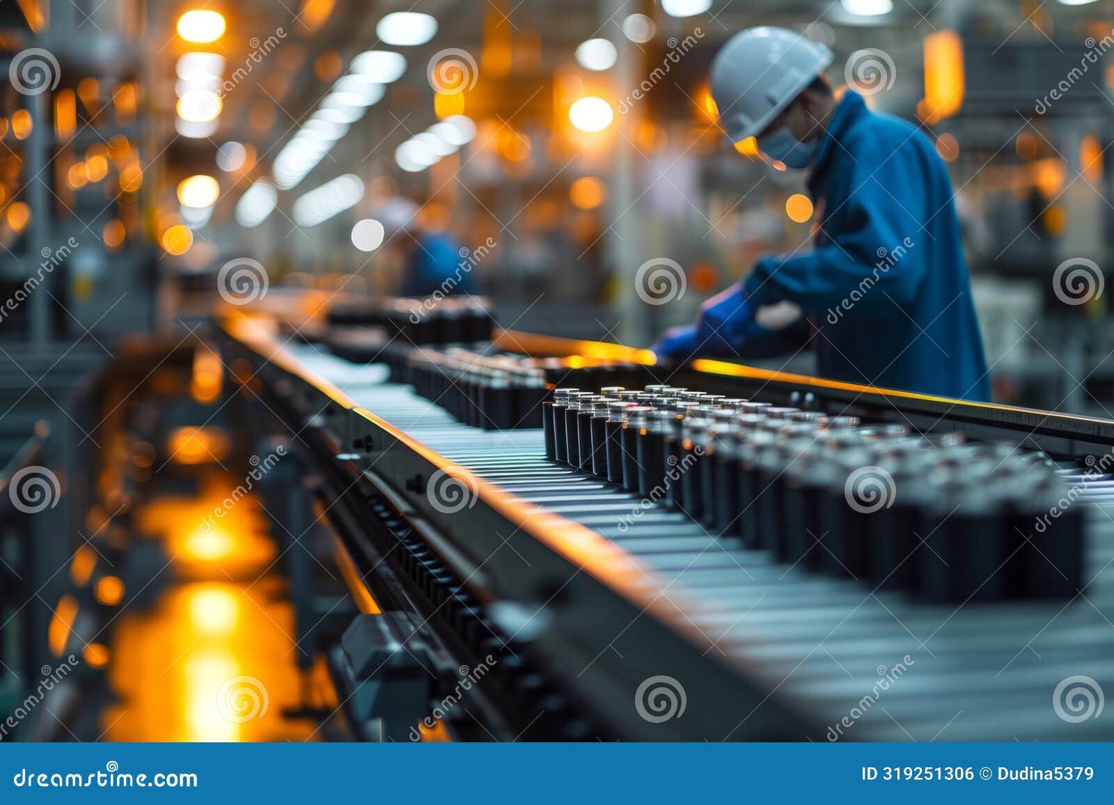 Workers in Protective Uniforms and Helmets Check and Sort Packages on ...