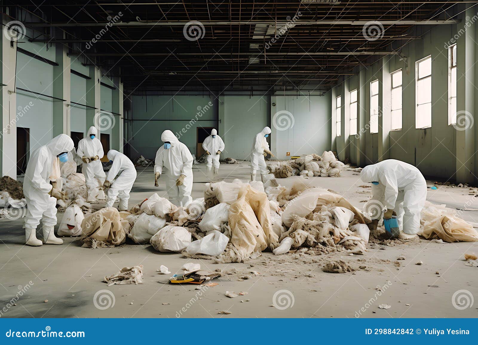 Workers in Protective Uniforms and Masks Remove Accumulated Garbage in ...