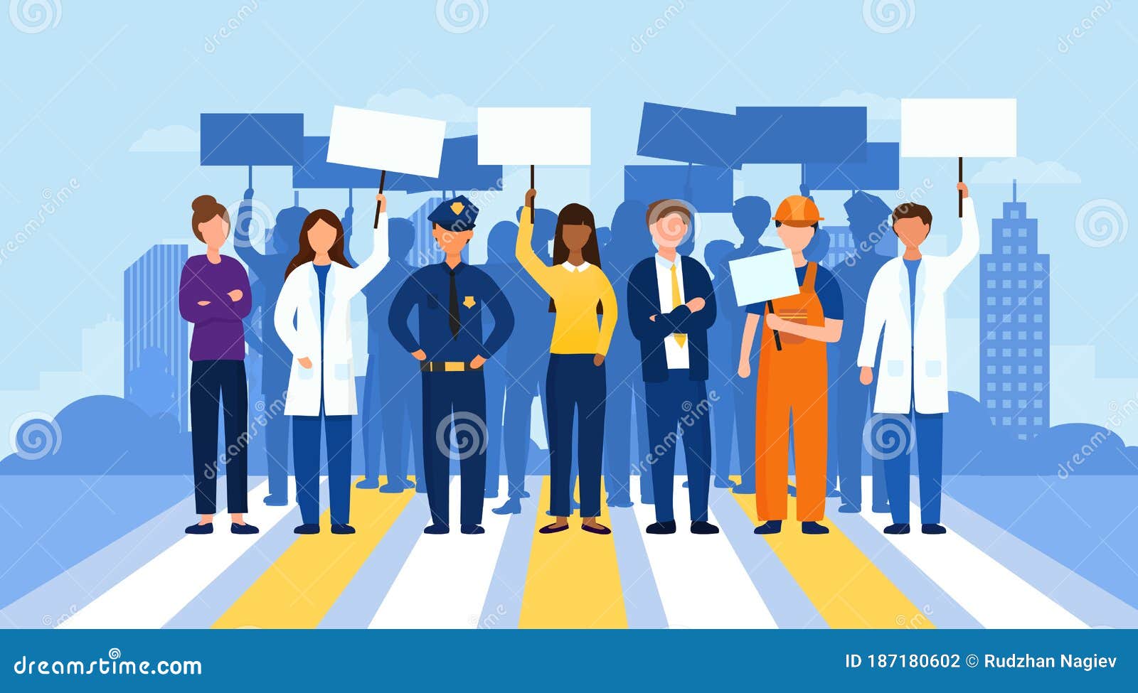 Workers Protest with Group of Professionals Stock Vector - Illustration ...