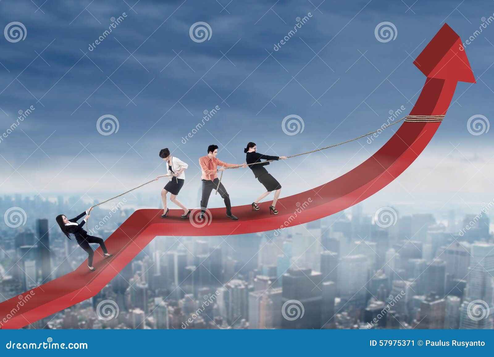 Workers Pulls and Climb a Business Graph Stock Illustration ...