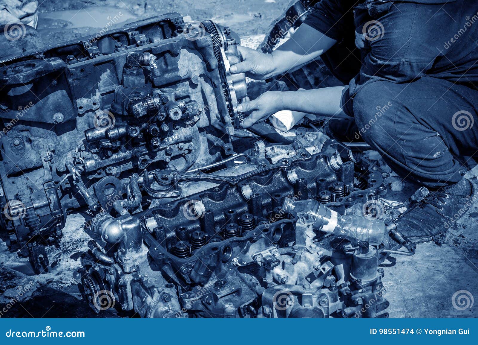 Workers Repair Diesel Engines Stock Photo - Image of electric, tool ...