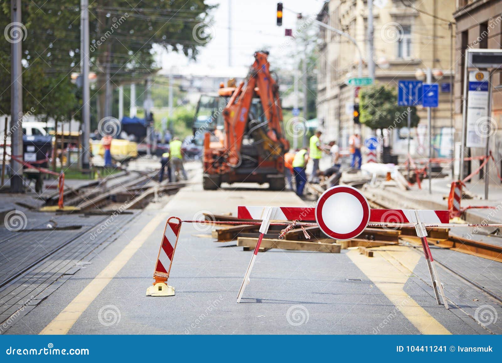 Workers Repair the Tram Line Stock Image - Image of technology ...
