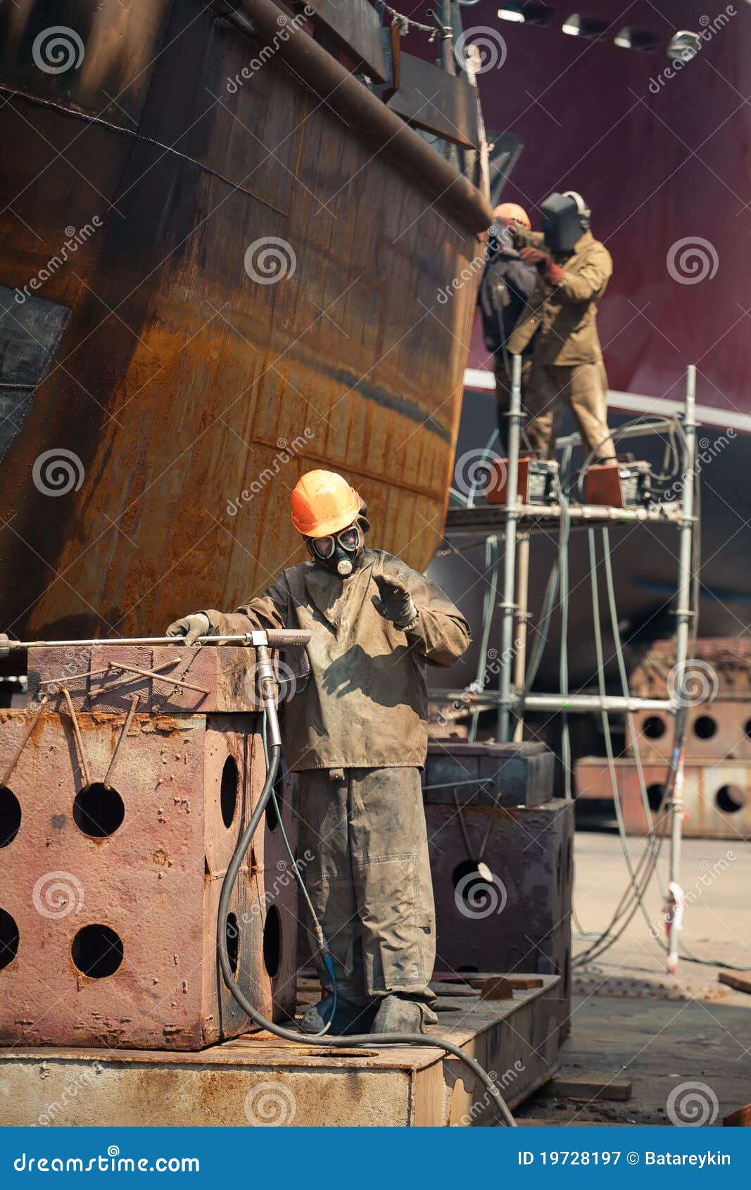 Workers repaired the ship stock image. Image of restoration - 19728197