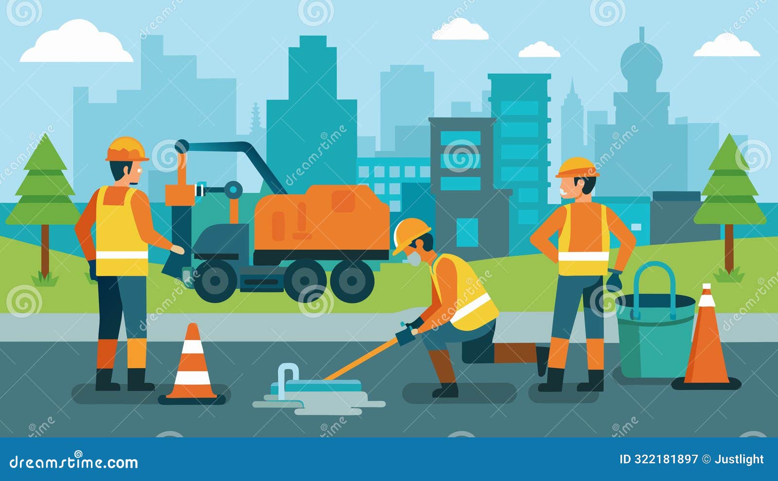 Workers Repairing and Upgrading the Citys Sewer System Using Advanced ...